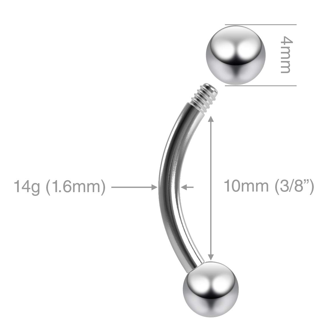 Evonix 3pc 14g Curved Barbell Daith Rook Conch Labret Helix Lip Ring Tragus Eyebrow Cartilage 8mm 5/16