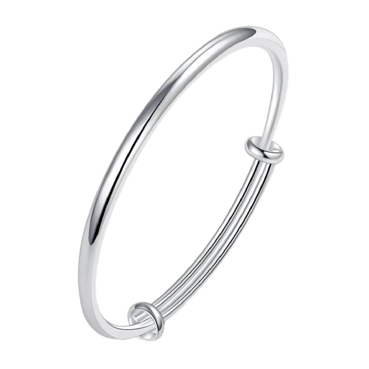 Harlorki Women Lady's 925 Silver Plated Simple Fashion Adjustable Wrist Bangle Cuff Bracelet