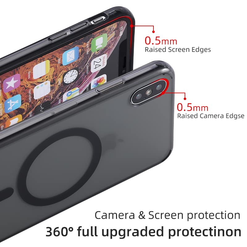Tigowos Translucent Magnetic Phone Case for iPhone Xs Max with MagSafe Wireless Charging Anti-Yellow Anti-Fingerprint Shockproof Protective Case for iPhone Xs Max(6.5"), Black