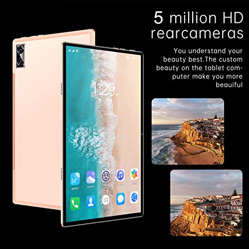 Naroote 10 Inch Tablet, Tablet PC 6G RAM 256G ROM 100-240V 5G WiFi Home Dual Band (Gold)