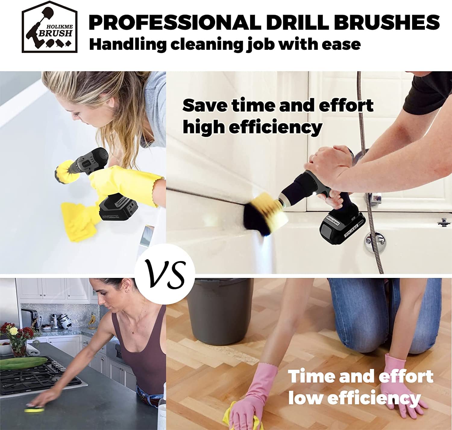 Holikme Drill Brush Attachments Set, Power Scrubber Brush with Extend Long Attachment All Purpose Clean for Grout, Tiles, Sinks, Bathtub, Bathroom, Kitchen