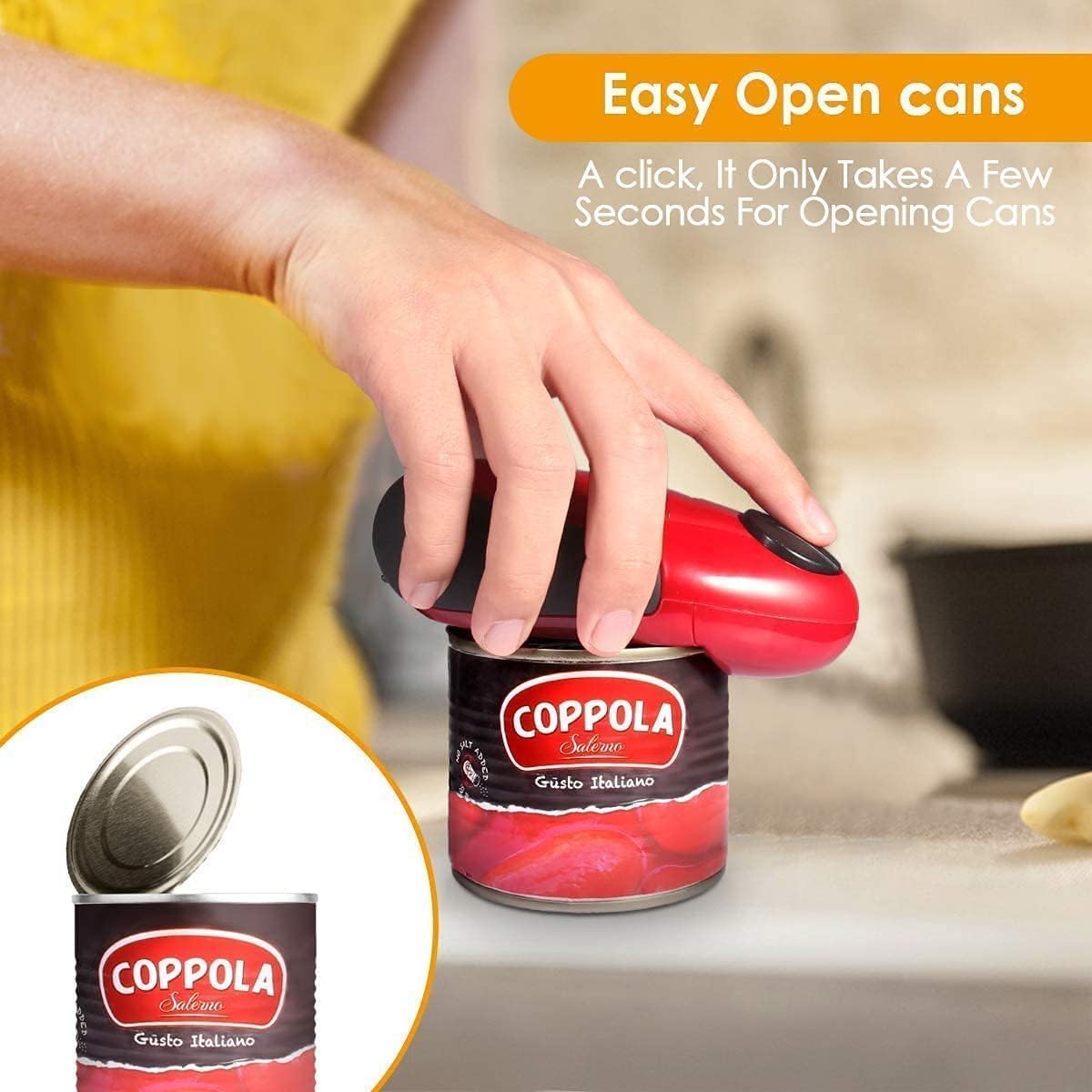 Electric Can Opener, Open Cans with One Touch NO Stuck Smooth Edge Automatic Can Opener for Seniors Arthritis, Food-Safe & Battery Operated Handheld Opener Fits Almost Sizes