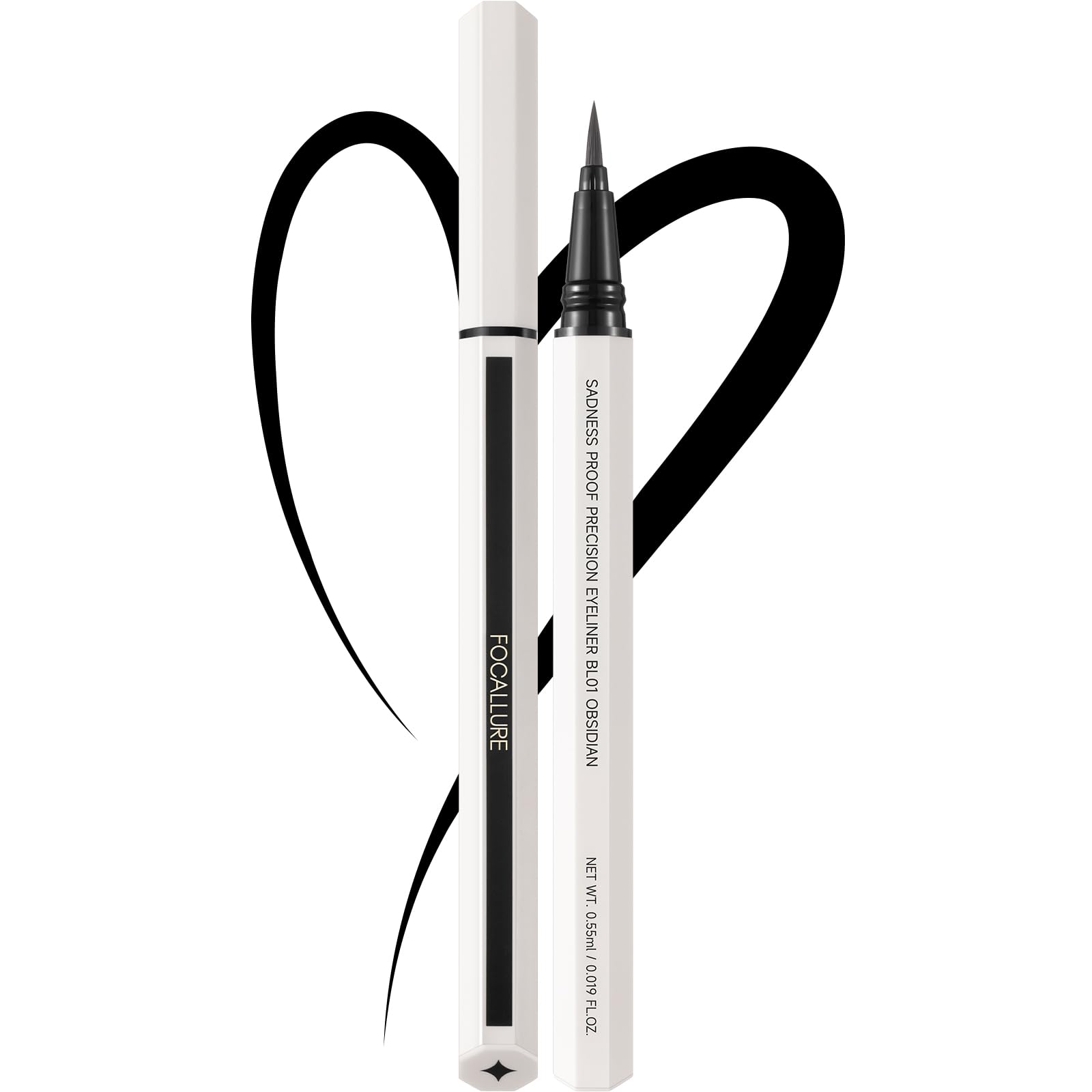 FOCALLURE Sadness Proof Precision Eyeliner,Sweatproof Eyeliner Pencil,Quick Drying,Smudge-proof,Long Lasting,Won't Slip Octagonal Grip,Ultra Fine Brush,BL01 OBSIDIAN