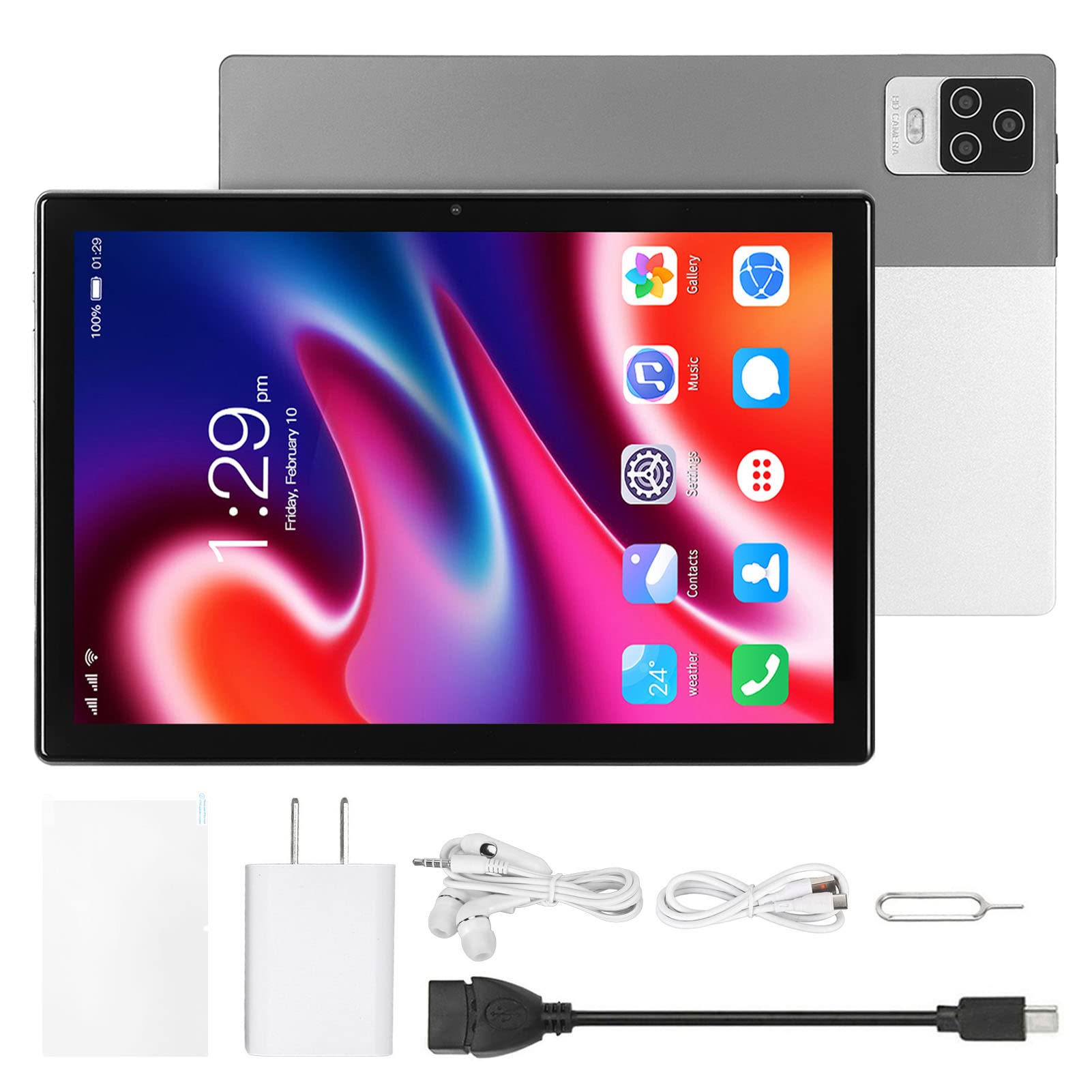 FECAMOS Octa Core Tablet PC, 10.1 Inch Tablet 4G Dual SIM Dual Standby FM GPS Function 128GB Expandable for Watch TV (Silver)