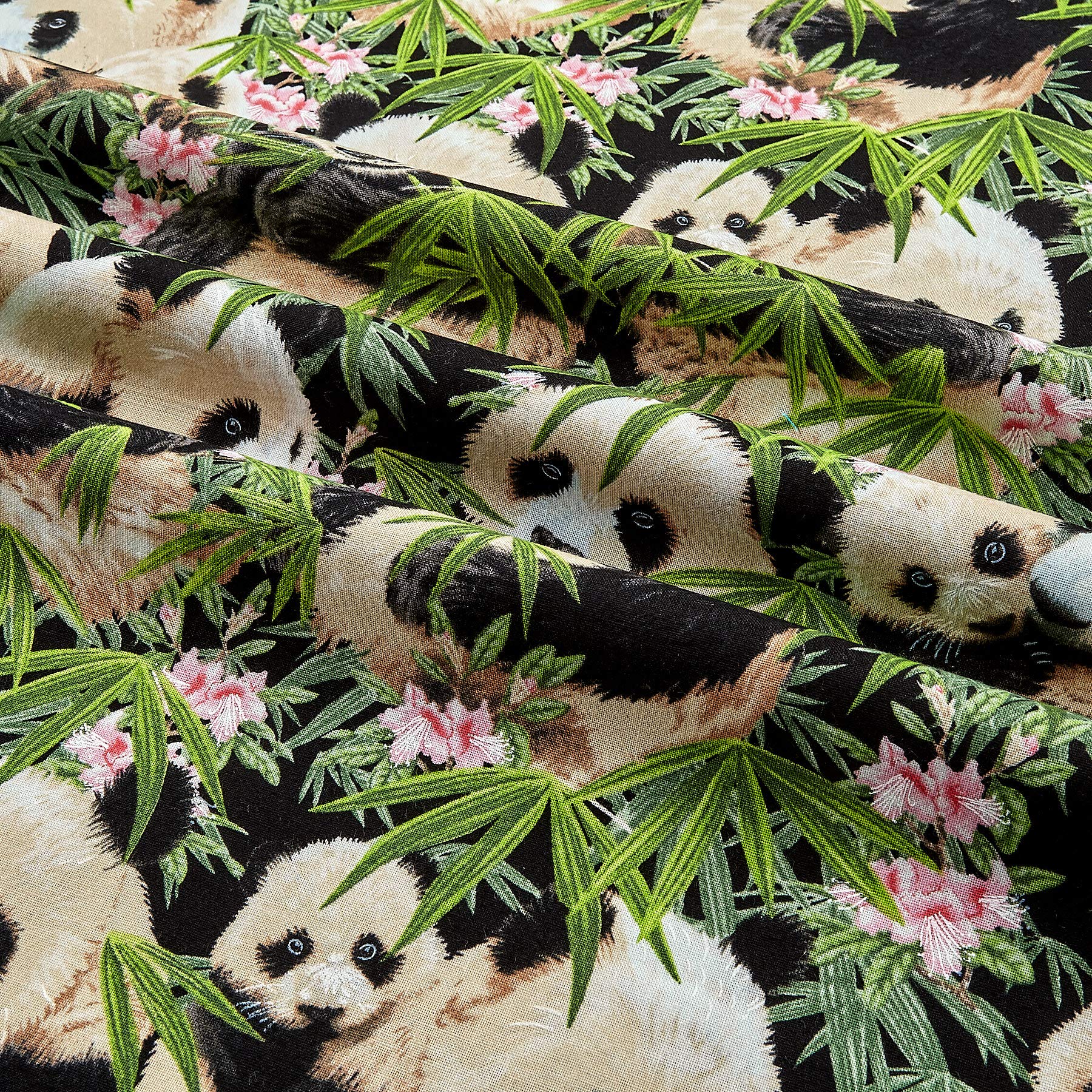 Panda Bears Black, Fabric by the Yard