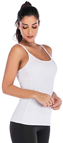 RUNNING GIRL Yoga Tank Tops for Women Built in Shelf Bra B/C Cups Strappy Back Activewear Workout Compression Tops(BX2288 White.M)