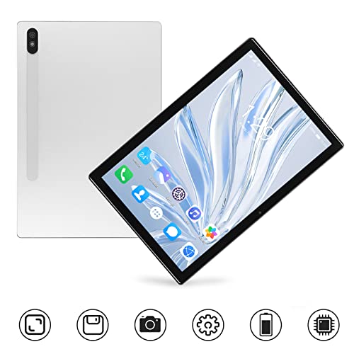 FECAMOS Tablet PC, 100-240V Support Fast Charging 4G Calls White FHD Tablet with Keyboard for Android 12 for Learning (US Plug)