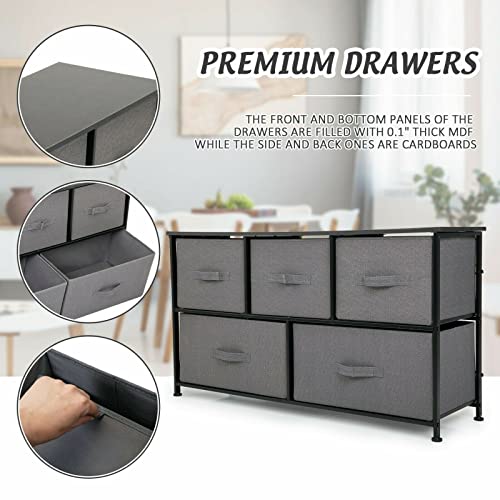 MAXCBD Nightstand Bedside Table Drawer Cabinet Fabric Dresser Storage Tower 5 Drawer Organizer Unit Side Table Dresser Cabinet Storage Cabinet Ample Storage Space Storage Tower Dresser