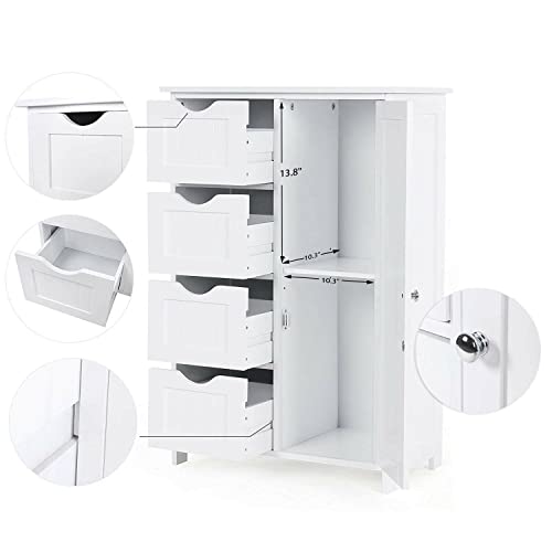 MAXCBD Nightstand Bedside Table Drawer Cabinet Bathroom Storage Cabinet 4 Drawers and 1 Adjustable Shelf Cabinet Home Furniture Clean Lines and Simple Silhouette Add Elegance Storage Tower Dresser