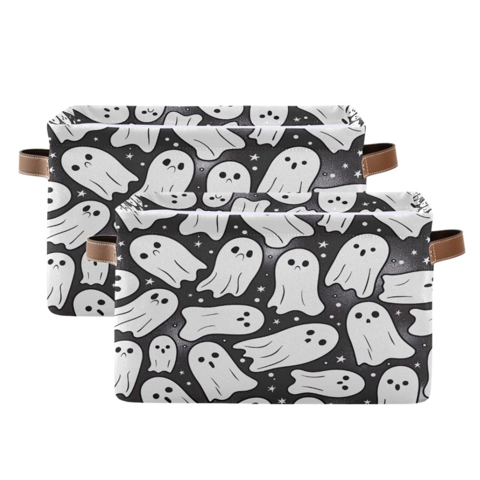 Jthubd Halloween Boo Storage Basket for Organizing Waterproof Foldable Storage Bin with Handles Closet Organizer Halloween Party Basket Spooky Basket Stuffer, 1Pack