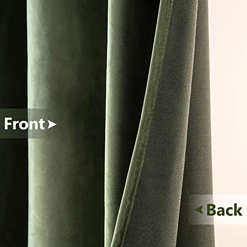 MIULEE Olive Green Velvet Curtains 96 inch Long and 100% Blackout Velvet Curtains