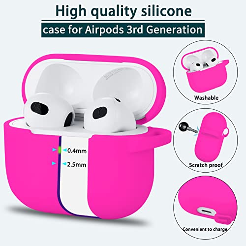 MHYALUDO AirPods 3 Case Cover, Soft Silicone Protective Case Skin for Airpods 3rd Generation 2021 Charging Case with Keychain,Front LED Visible-Rose Pink