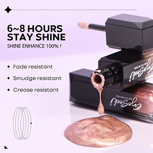 EYESEEK Liquid Eyeshadow Metallic Brown Eye Makeup Set, Brilliant Cream Gel Highlighter Shimmer Glitter Shadow Champagne Blush Brightener Eyeliner, Rose Gold Eyes Liner Make Up Kit Holographic Sets