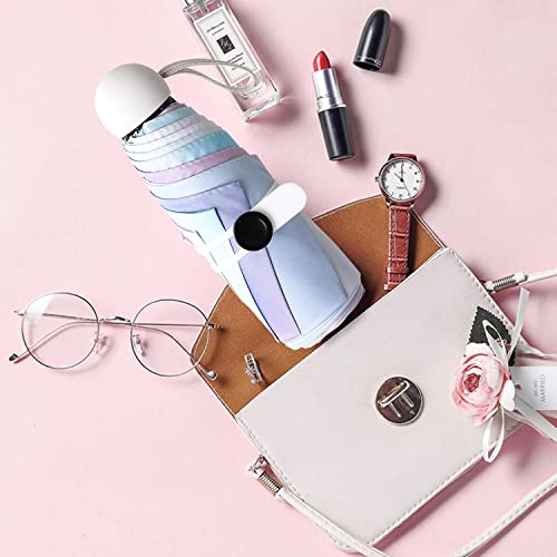 YumSur Mini Travel Sun & Rain Umbrella, Small UV Compact Folding Umbrella with Case 8 Ribs Anti-UV Lightweight Umbrella