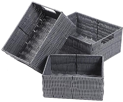 Elevon Handmade Wicker Storage Baskets Organizer Bins, Set of 3, Gray