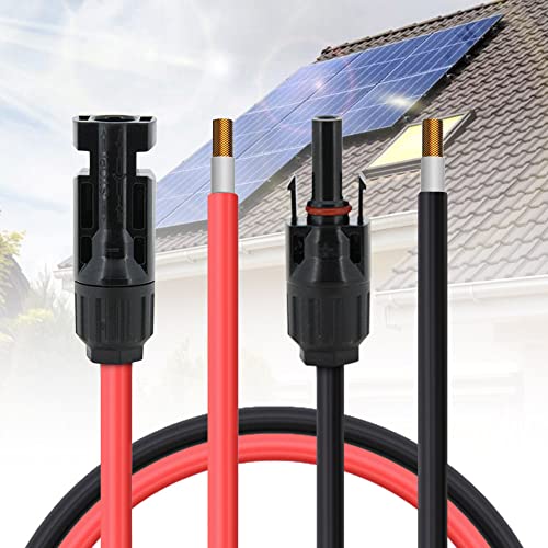 KEDAKEJI 10 Gauge 10 AWG One Pair 15 Feet Black + 15 Feet Red Solar Panel Extension Cable Wire Solar Connectors