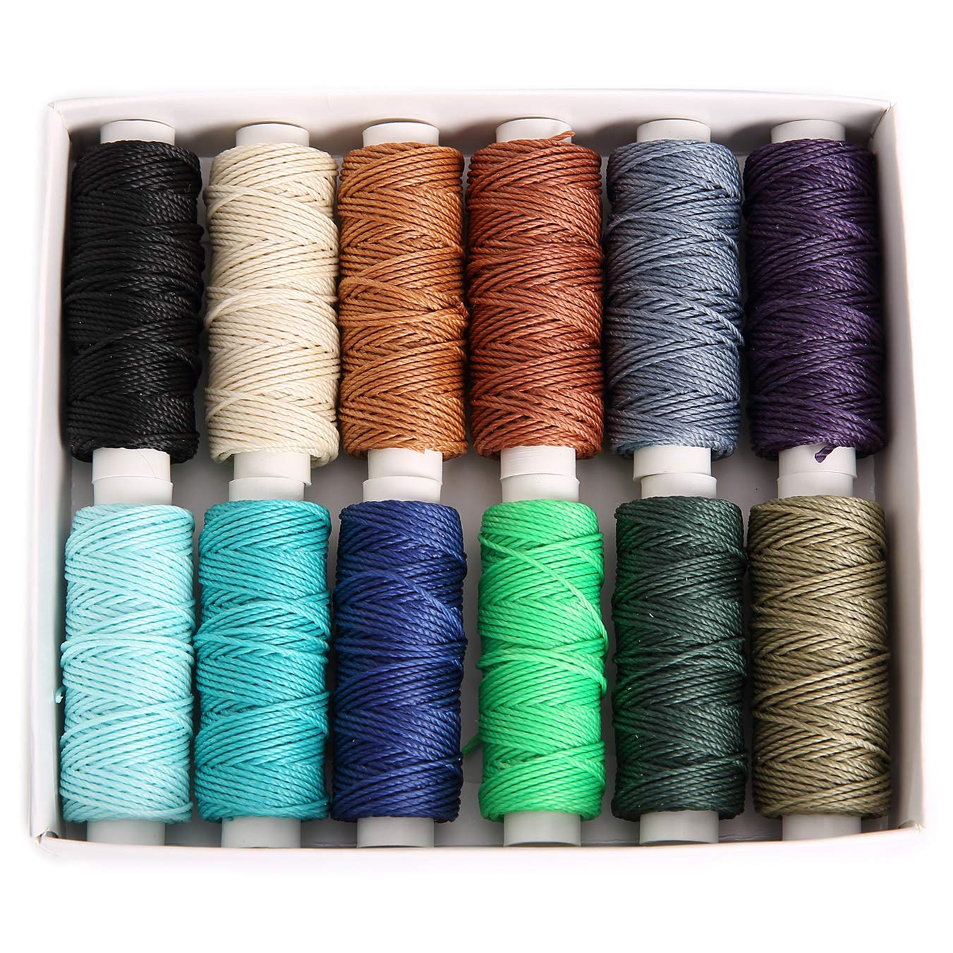 FANDOL Waxed Cords Polyester Leather Sewing Thread Waxed Strings for Macrame, DIY Bracelets, Handcraft or Leather Projects (12 Dark Colors)