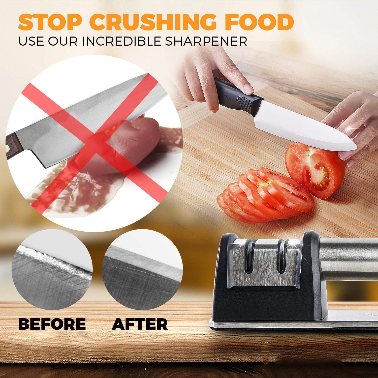ERTDDE Kitchen Knife Accessories: 2-Stage Knife Sharpener Helps Repair, Restore and Polish Blades