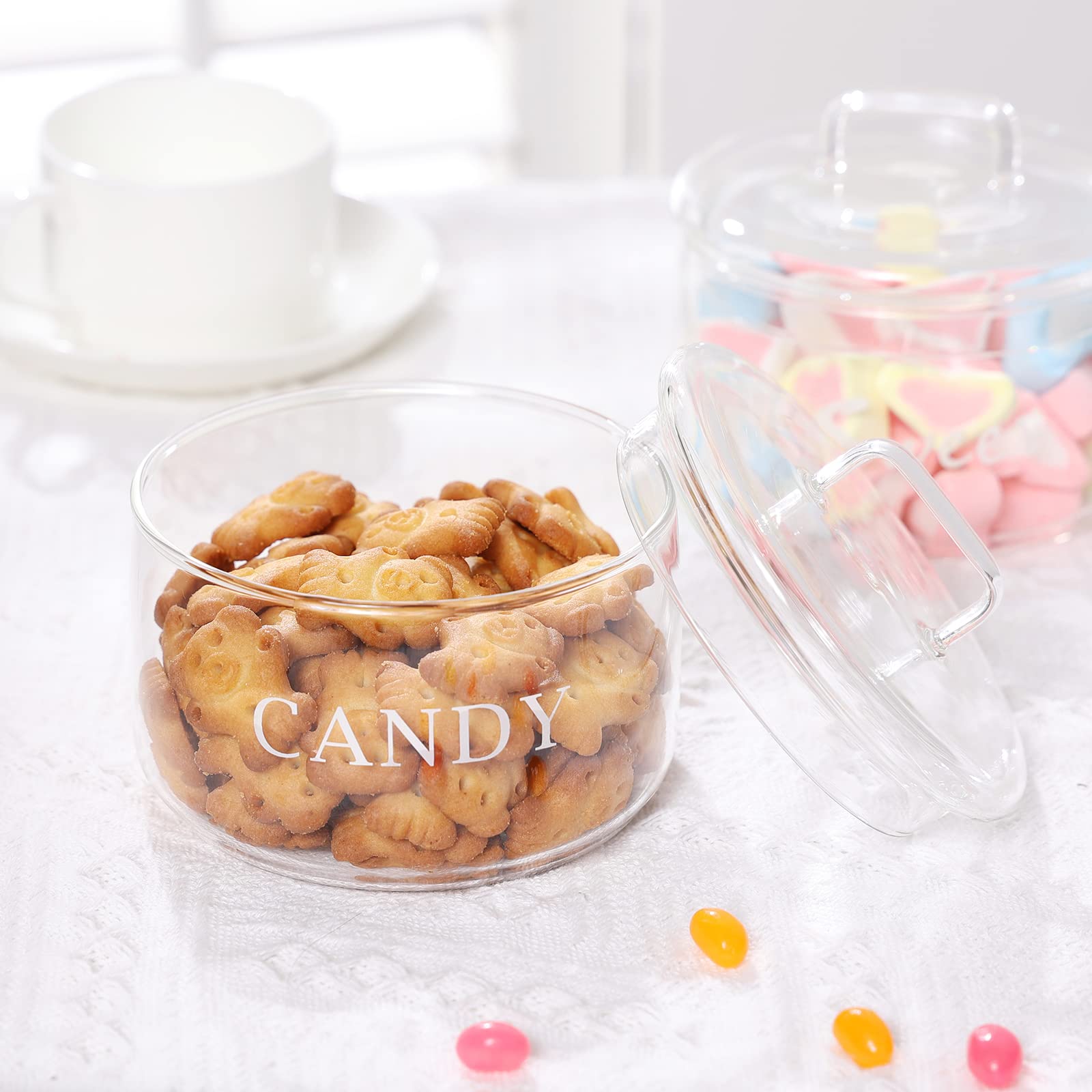 KEKEHOME Glass Candy Dish with Lid Covered Candy Bowl Decorative Cookie Jar Clear Salad Bowl Buffet Storage Container for Home Kitchen Coffee Table Office Desk and Party Wedding