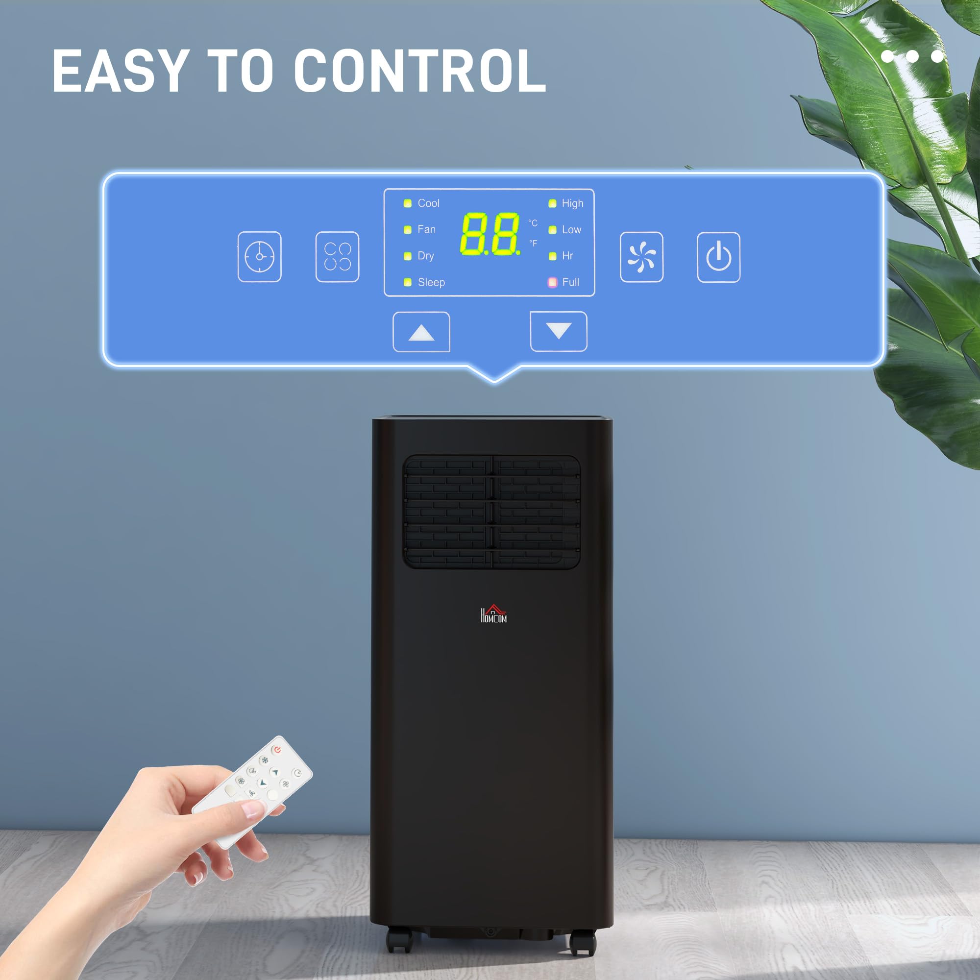 HOMCOM 8000 BTU Portable Air Conditioner for Rooms Up to 345 Sq. Ft., 3-in-1 AC Unit with Dehumidifier, Cooling Fan, Sleep, Remote, 24H Timer On/Off, Window Installation Kit, Black