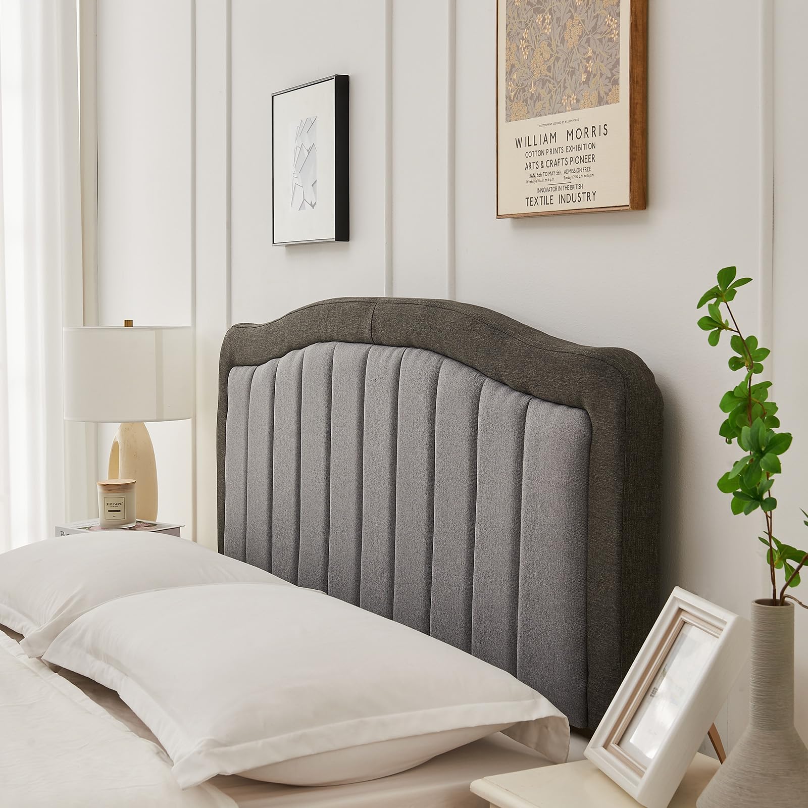 EZKozzy Full Bed Frame Upholstered Platform with Headboard and Strong Wooden Slats, Strong Weight Capacity, Non-Slip and Noise-Free,No Box Spring Needed, Easy Assembly, Grey Full Bed (Combo Grey)