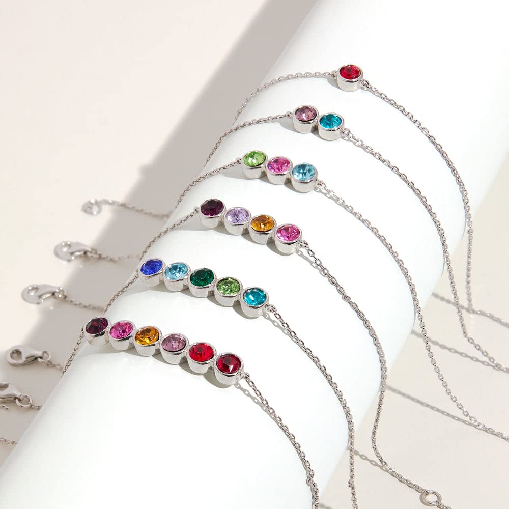 EVE'S ADDICTION Personalized Women's Sterling Silver 2 Stone CZ Simulated Birthstone Bracelet (6.75") - Personalized Bracelet for Mom - Personalized Jewelry - Gifts for Mom