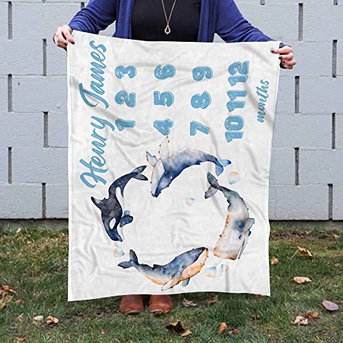 Personalized Whale Baby Blanket,Whale Blanket,Baby Blanket Whale,Baby Whale Security Blanket,Baby Whale Theme,MIlestone Whale Blanket For Kids,Swaddle Blanket Whale,Baby Boy Whale, Baby Blanket Ocean