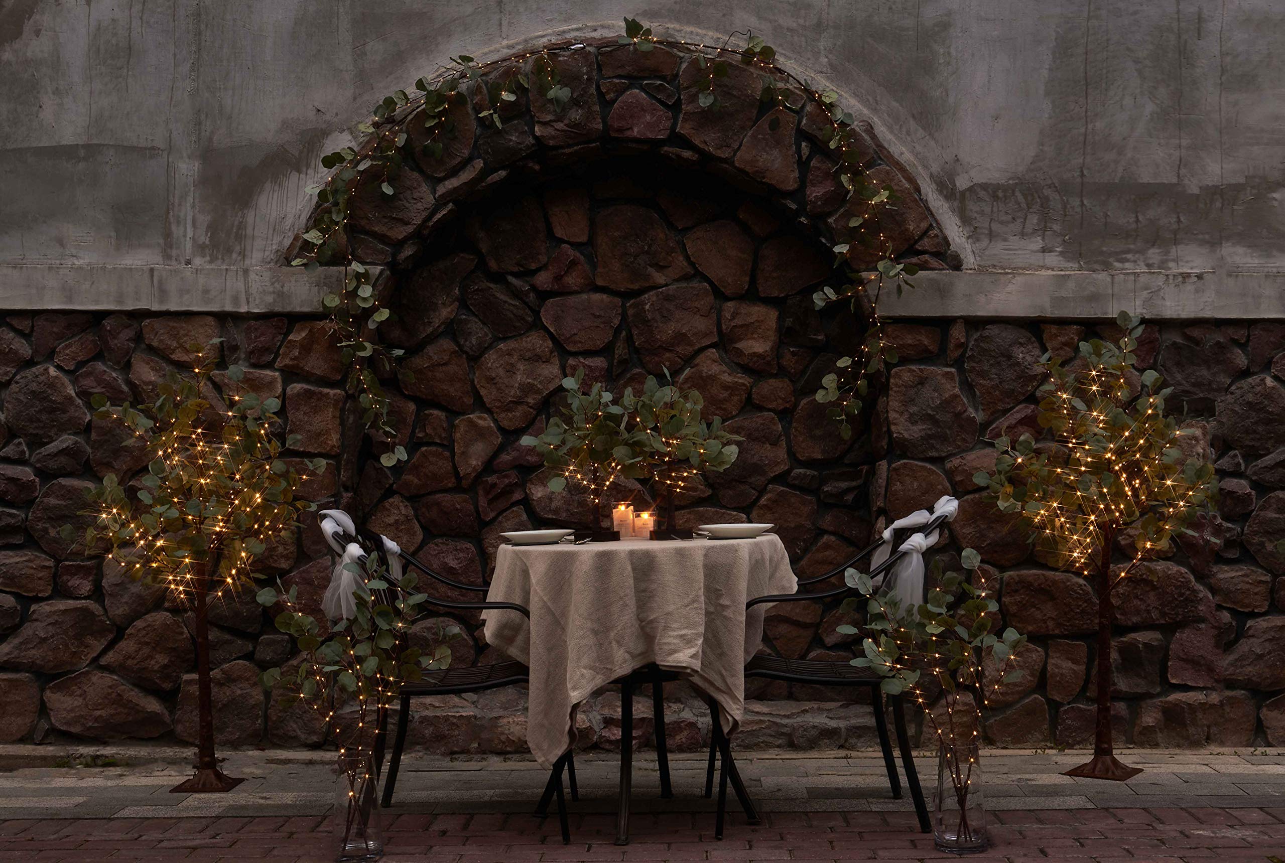 Hairui Lighted Artificial Eucalyptus Garland 6FT 96 LED Battery Operated Faux Vine Lights with Timer for Spring Wedding Backdrop Arch Wall Decor