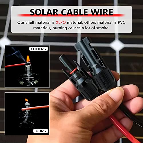 KEDAKEJI Solar Panel Extension Cable - 10 Feet 12AWG Solar Extension Cable with Female and Male Connector Solar Panel Wiring Wire Adapter (10FT Red + 10FT Black)