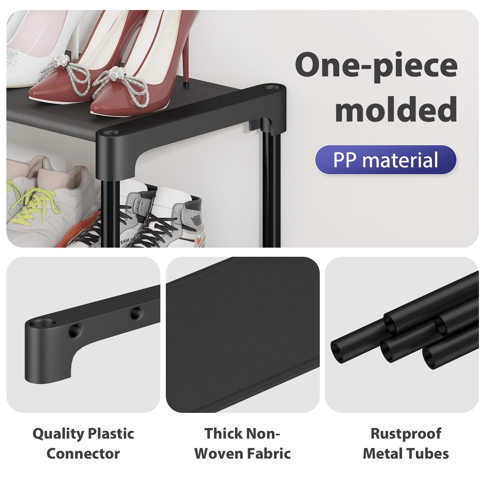 Long Shoe Rack-Shoe Organizer 3 Tier Shoe Rack for Closet Front Door Entryway Garage, Stackable Free Standing and Freely Combinable Shoe Storage, Space Saving Small Shoe Shelves.