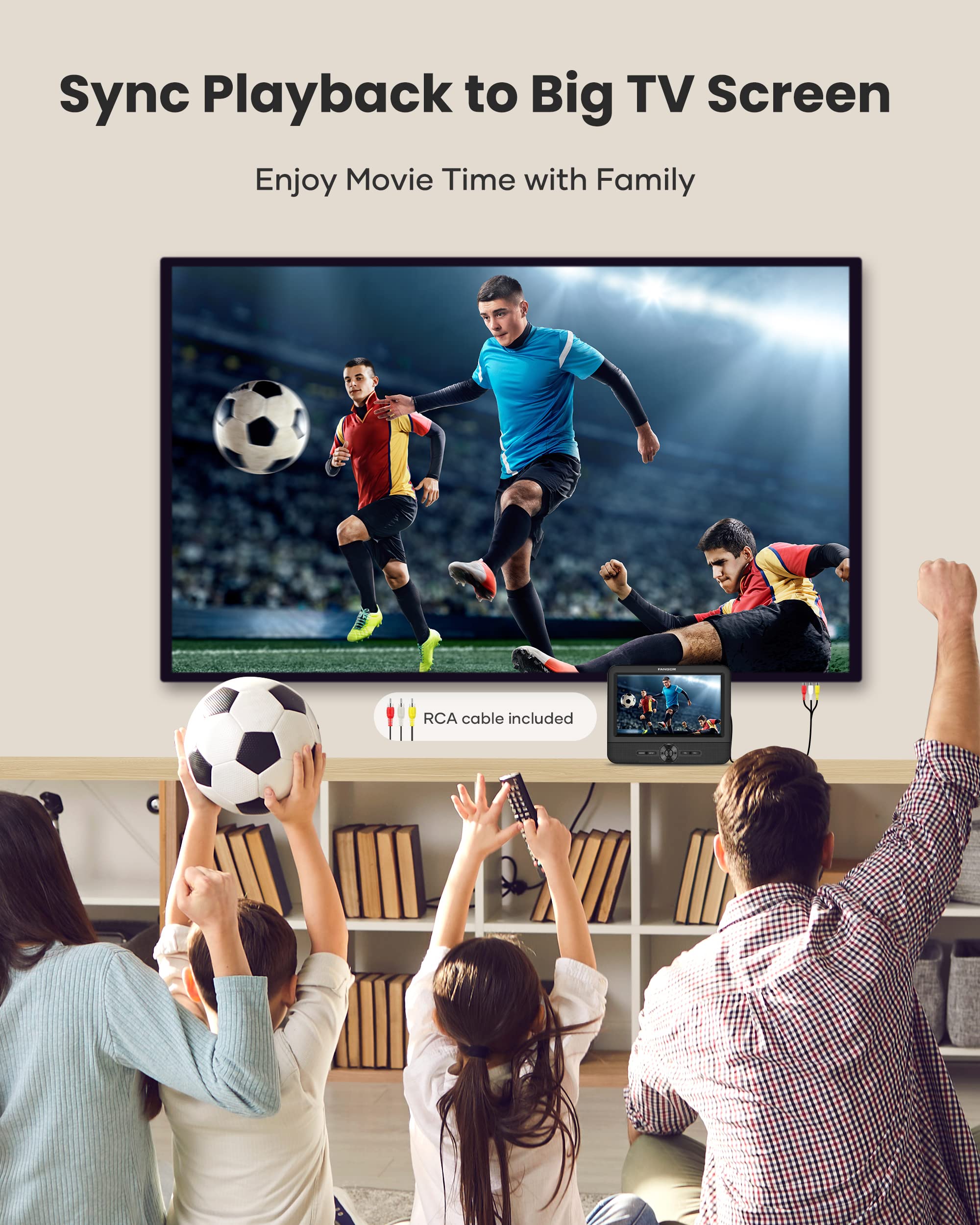 FANGOR 10.1โโ Dual Car DVD Player, Portable DVD Player for Car with 5 Hours Rechargeable Battery, Last Memory, AV Out&in, Supported USB/SD/Sync TV, Regions Free (1 Player + 1 Monitor)
