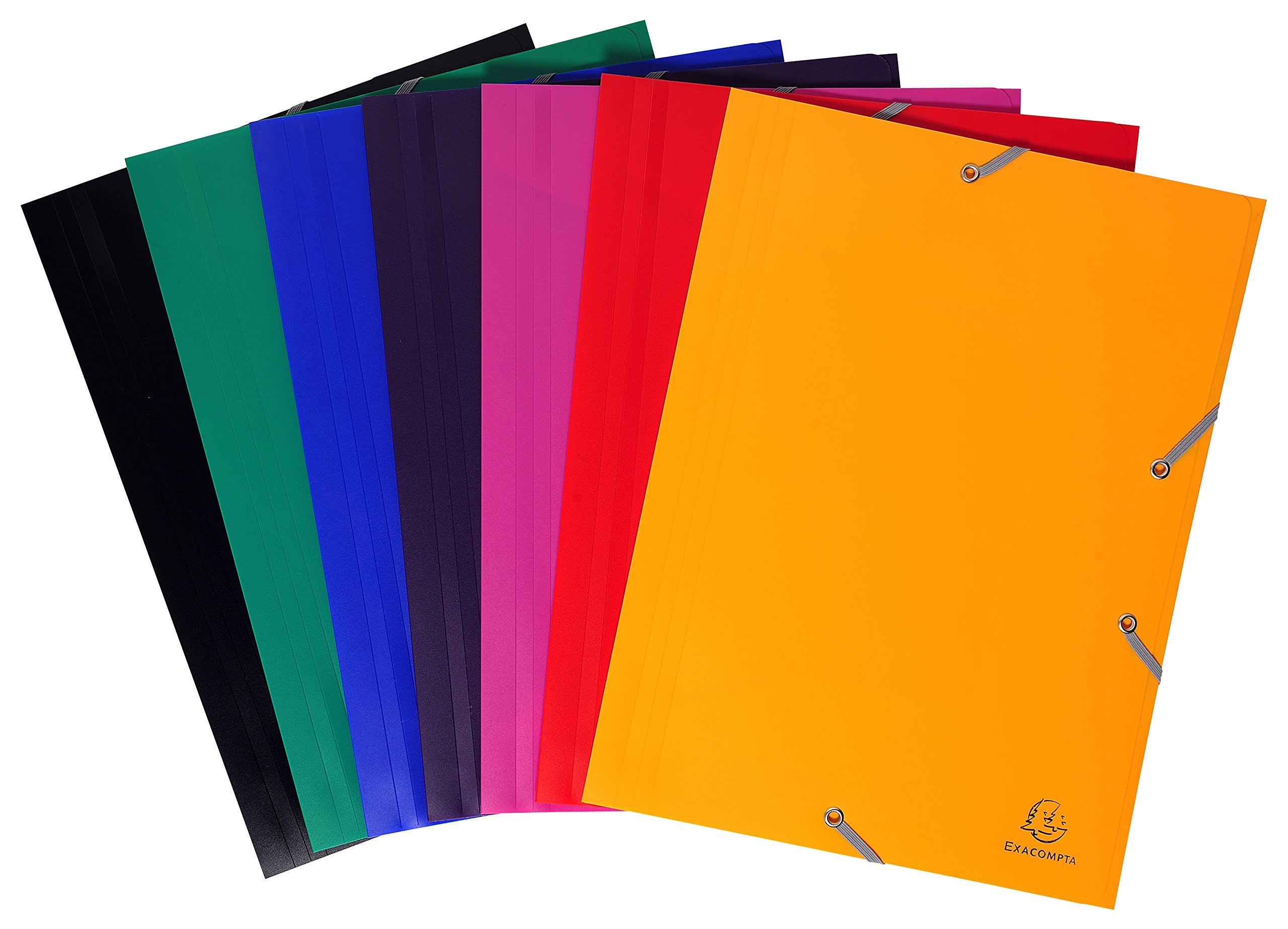 Exacompta Uni PP Opaque Elasticated 3 Flap Folder, A4 - Assorted Colours, Pack of 10