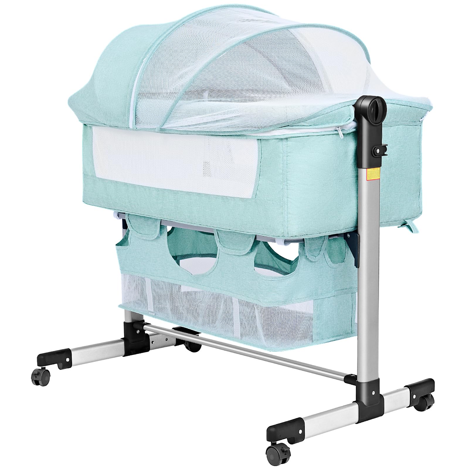 Eliantte Baby Bassinet Bedside Sleeper with Mosquito Net, Adjustable Bedside Crib with Storage, Converts to Cradle and Cosleeper, Portable, Easy Folding, Pink
