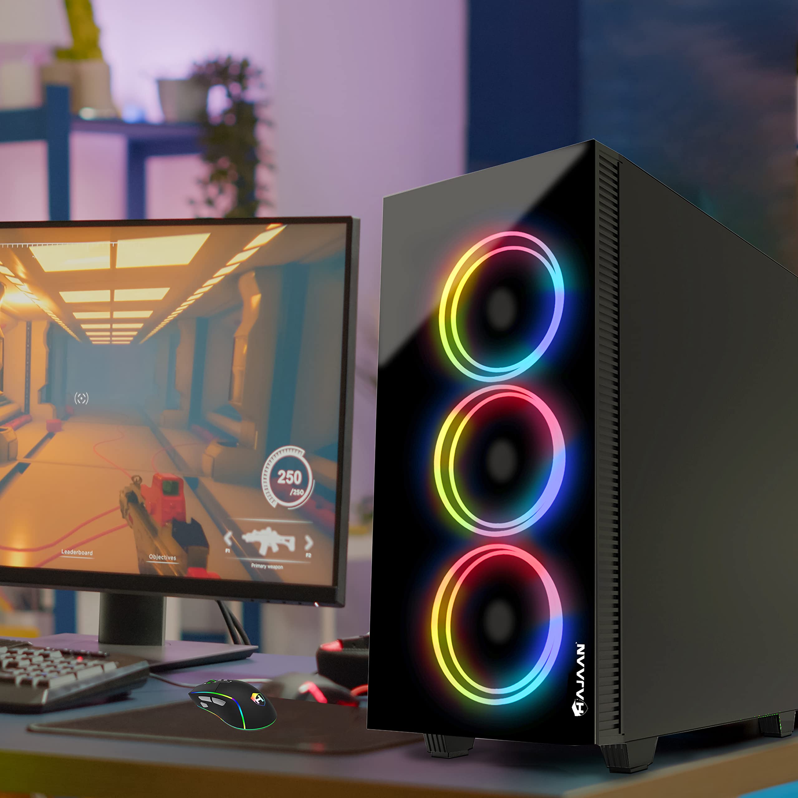 HAJAAN Gaming PC CYCLONIA Tower Computer Desktop - AMD Ryzen 7 5700G Processor Up to 4.6GHz - GeForce RTX 3060 12GB GDDR6-32GB DDR4-1TB SSD - Windows 11 Pro - Wi-Fi & VR Ready