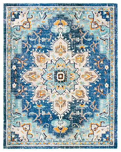 SAFAVIEH Madison Collection Area Rug - 5'3" x 7'6", Blue & Light Blue, Boho Chic Medallion Distressed Design, Non-Shedding & Easy Care, Ideal for High Traffic Areas in Living Room, Bedroom (MAD473M)