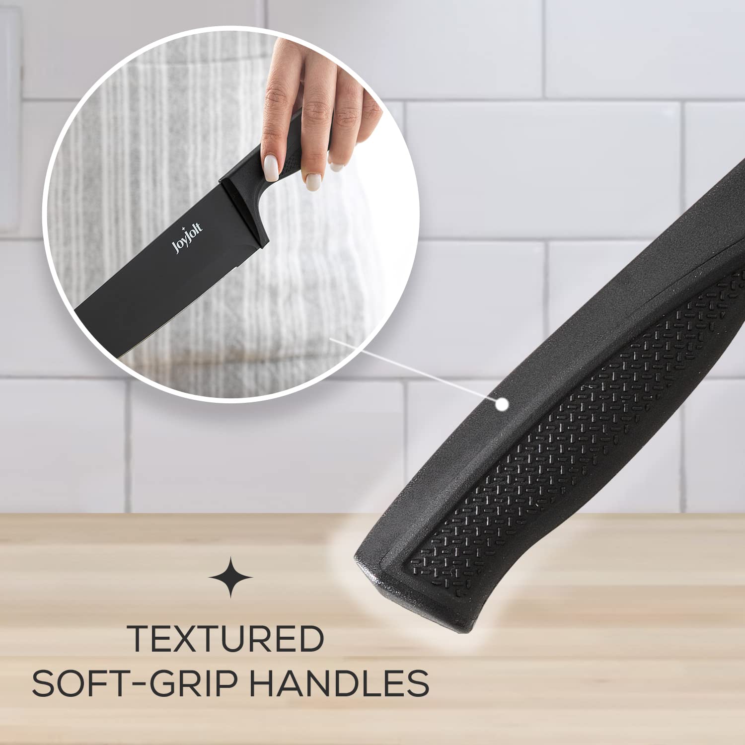 JoyJolt 12pc Kitchen Knives Set (Black). Chefs Knife Set with Sheath Covers. Chef, Butcher, Bread, Slicing, Santoku, Utility and Paring Home And Kitchen Knives Sets