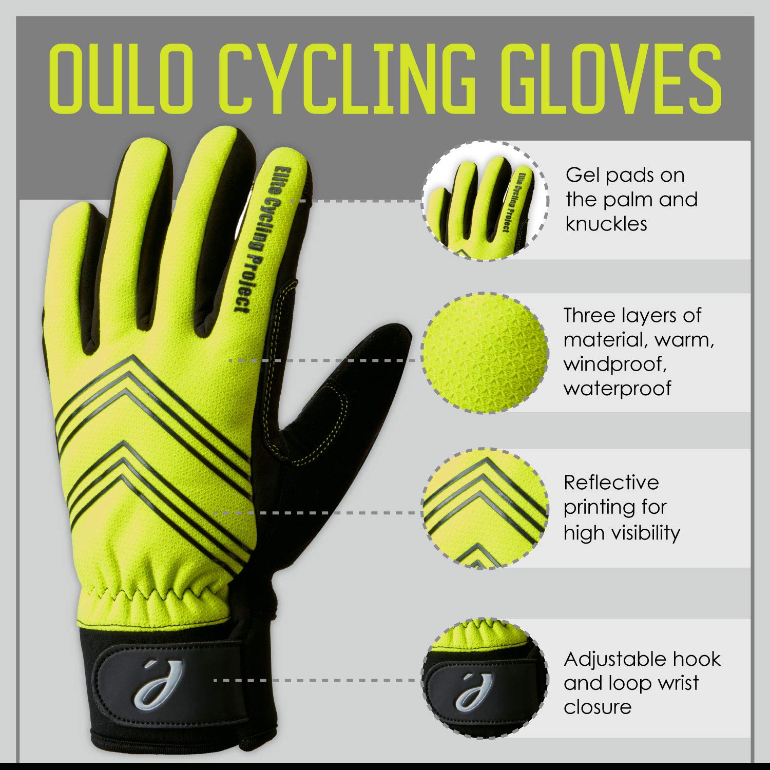 Elite Cycling Project Oulo Warm Winter Cycling Gloves Waterproof MTB Touchscreen Gloves with Padded Palms and 3M Thinsulate Insulation for Men (XL, Green)