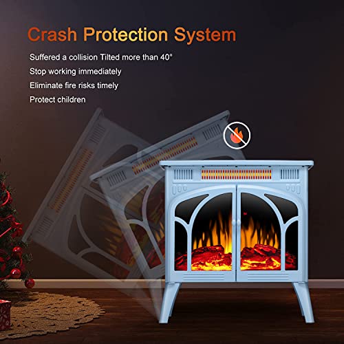 Electric Fireplace Stove Heater,Electric Fireplace, Fireplace Heater with 3D Logs and Realistic Flame,1500w,Blue