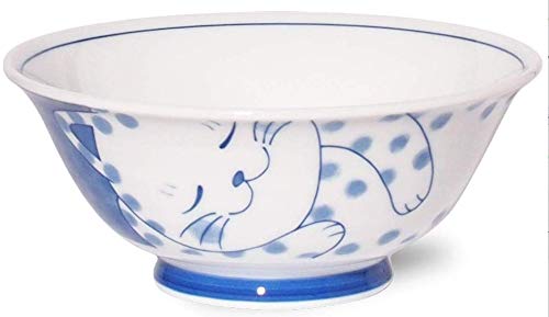 Japanese Cute Cat design 7.48 Inches Soup Ramen Noodle or Serving Bowl Buchi Bicolor