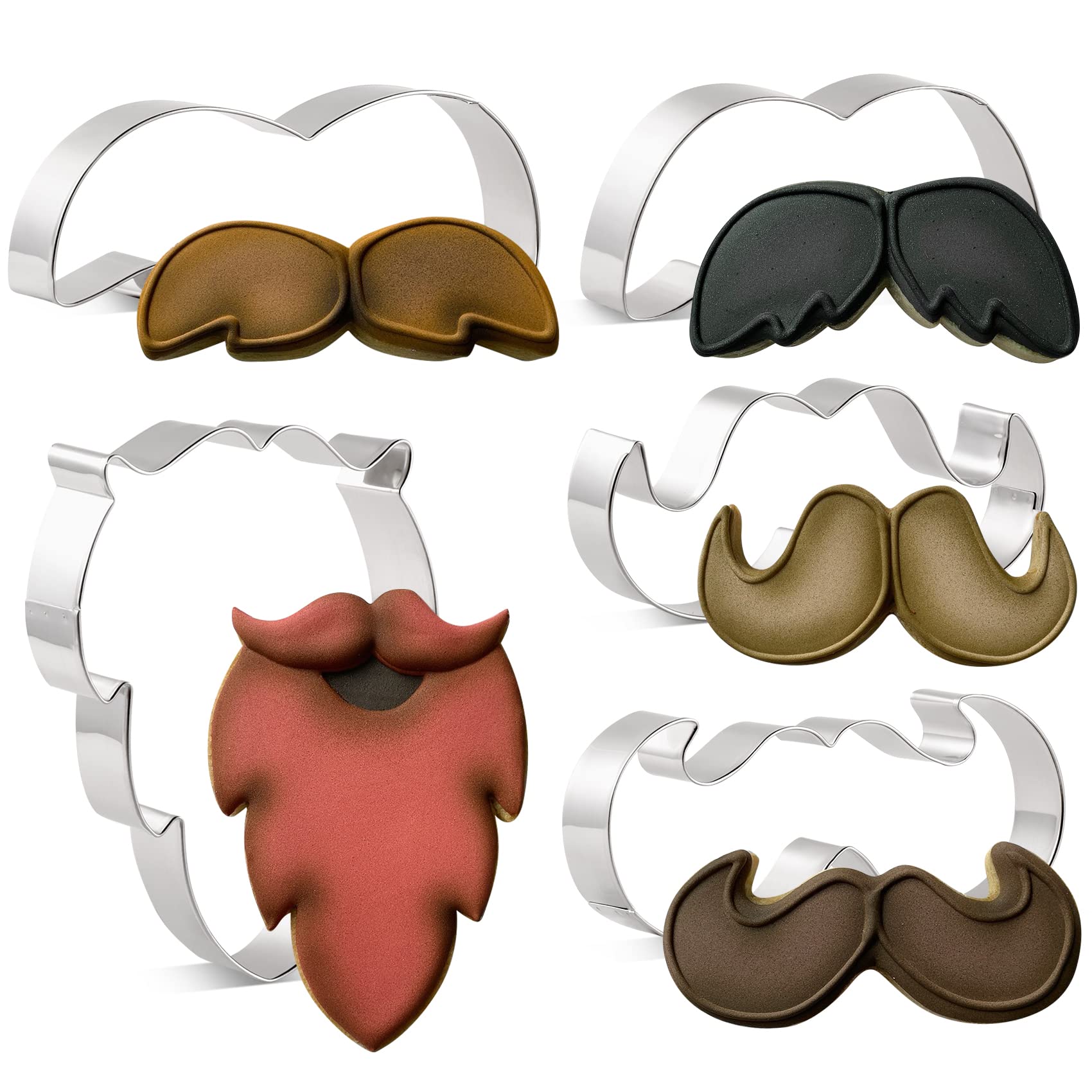 KENIAO Beard/Mustache Cookie Cutter Set Father's Day, 5 Pcs, Stainless Steel