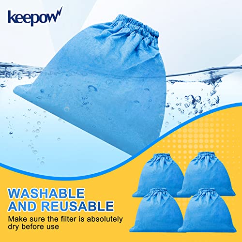 KEEPOW VRC5 Cloth Filter Bags for Vacmaster 4 to 16 Gallon Wet/Dry Vacuums VBV1210 VJC507P, 4 Pack