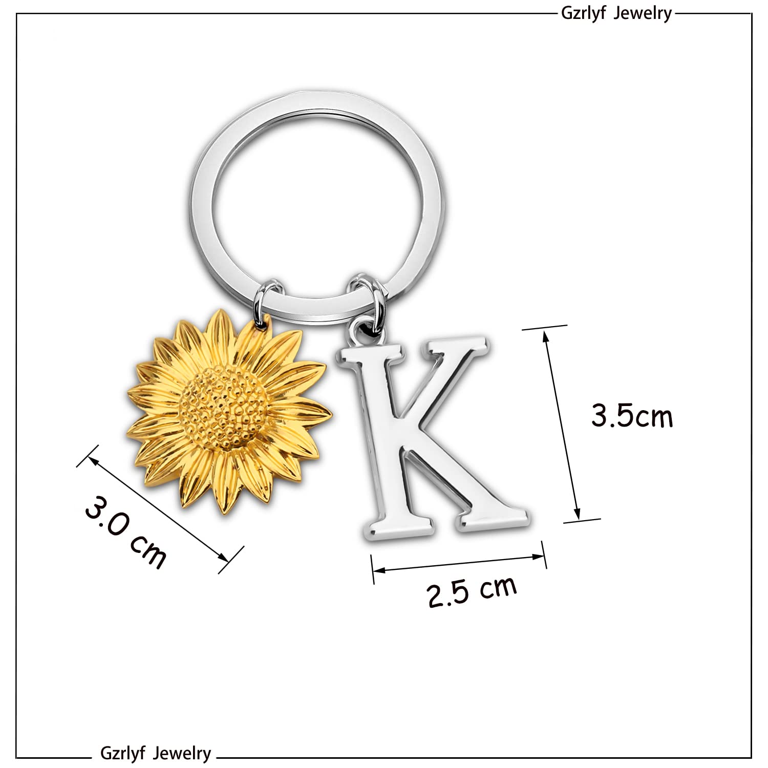 Gzrlyf Sunflower Keychain with Letter Charm Initial Gifts(K)