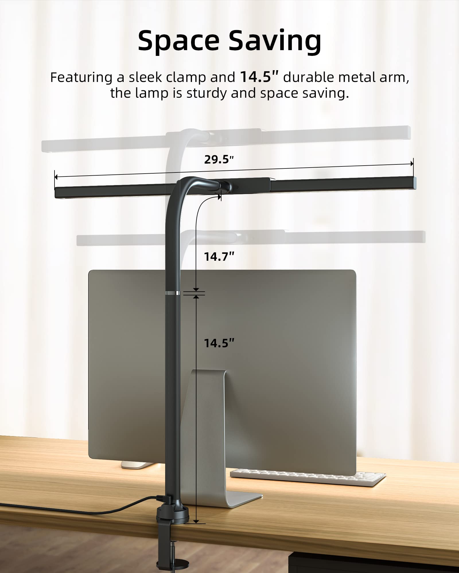 EZVALO 2023 Upgraded Led Desk Lamp, Hand-Sweep Architect Desk Lamps for Home Office, 31.5ββ Office Lighting with Led Display, Led Desk Light for Office with Clamp for Monitor Study Crafting Reading