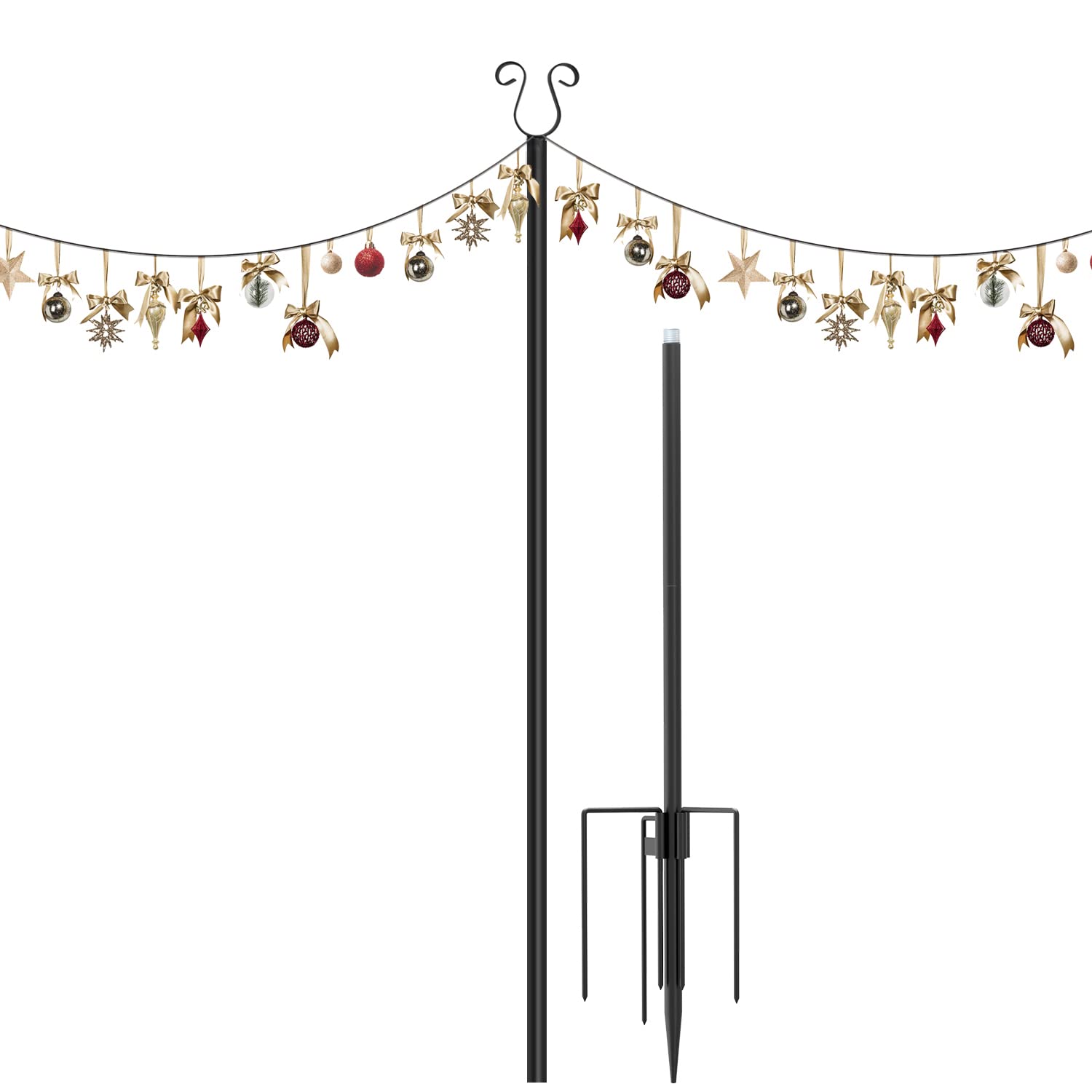 ERYTLLY String Light Poles for Outside 8.9ft Outdoor Hooks for String Lights 4 Prong Fork Poles for Outdoor String Lights, Patio Light Poles for Parties, Garden, Backyard, Wedding (1-Pack)