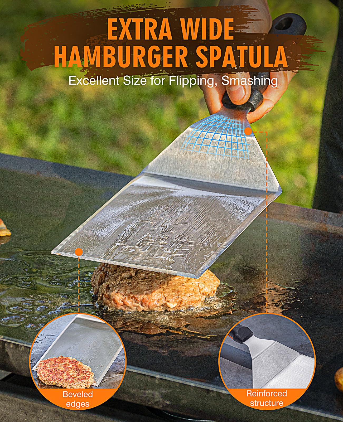 HOMENOTE Burger Spatula Set, Hevry-Duty Extra Large Hamburger Spatula with Burger Press, Professional Smash Burger Kit, Griddle Accessories for Flat Top Griddle Grill