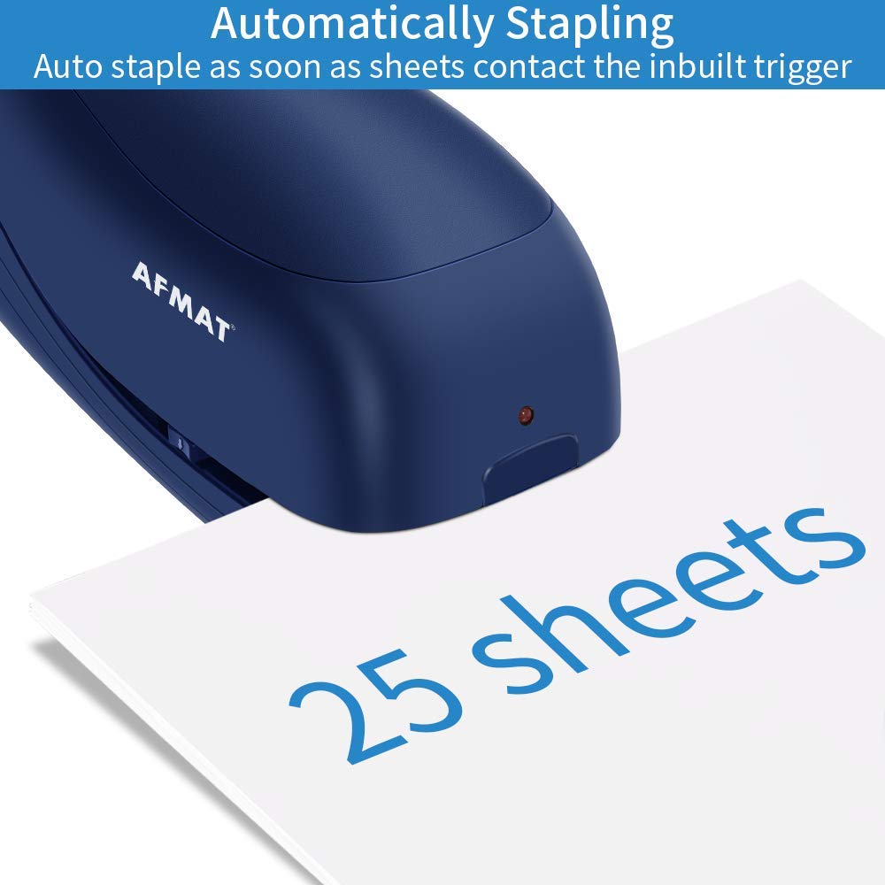 Electric Stapler, Automatic Stapler, Electric Stapler Desktop, AC or Battery Powered Heavy Duty Stapler for Desk, with Reload Reminder & Release Button, 25 Sheets Capacity, Blue