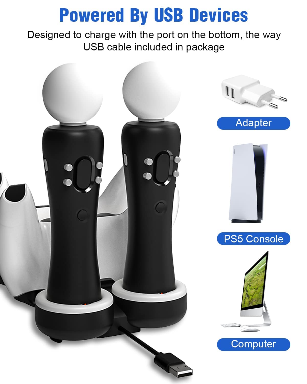 Hdiwousp PS5 Controller Charger Station, 4 in 1 PS5 Controller Charging Station, Fast Charging Dock Compatible with PS 5 VR Wireless Controller, Playstation 5 Charging Station with LED Indicator