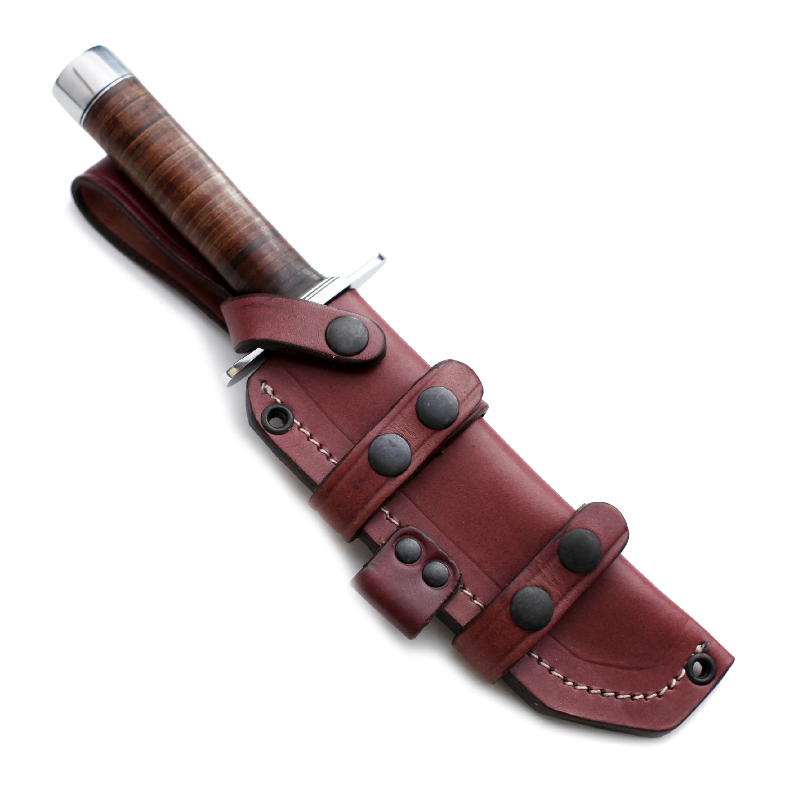 GCS Handmade Stacked Leather Handle D2 Tool Steel Tactical knife Hunting Knife Camp Knife with leather sheath Full tang blade designed for Hunting & EDC GCS 147