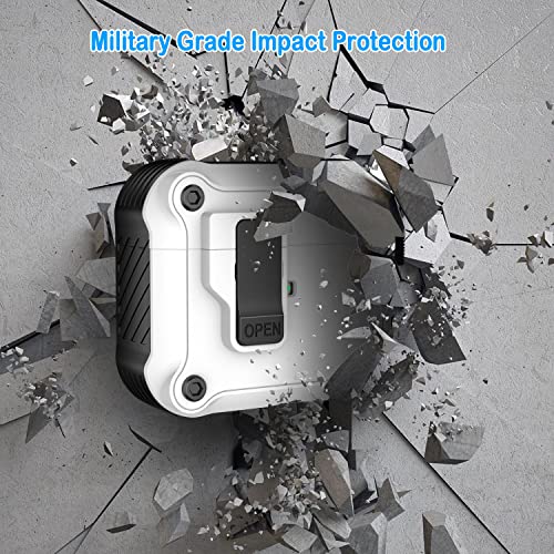 R-fun Airpods 3rd Generation Case with Automatic Secure Lock Clip, Hard Shell Full-Body Protective Airpods 3 Case 2021 for Women Men,Compatible with Apple Airpods 3rd Generation 2021,White