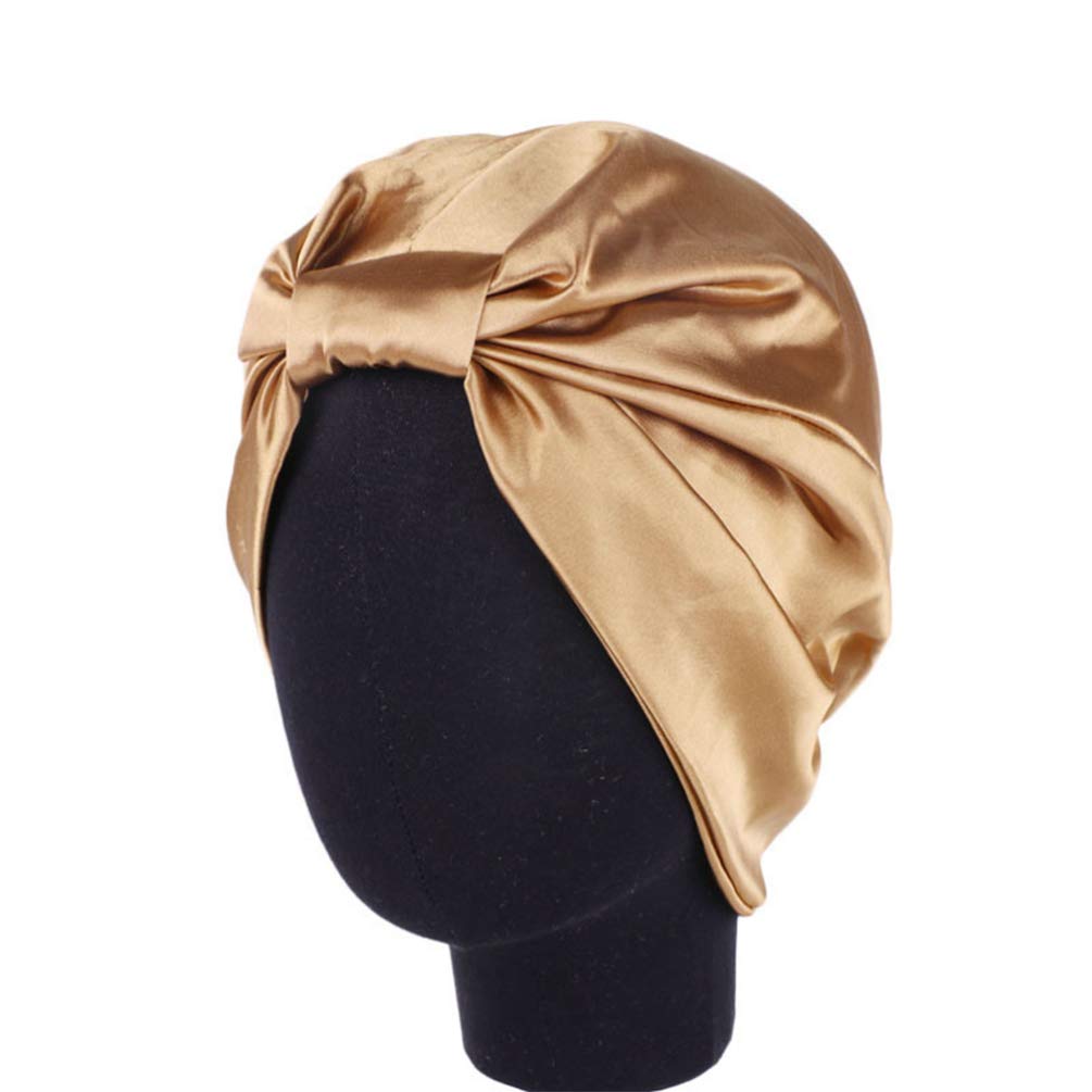 EXCEART 3pcs Satin Silk Lined Sleep Cap Beanie Hat Elastic Night Headwear Turban Sleep Cap Black Wine Red Khaki